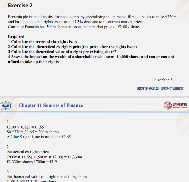 ACCAFM-老师，value of a right per share和value of a right per existing ...